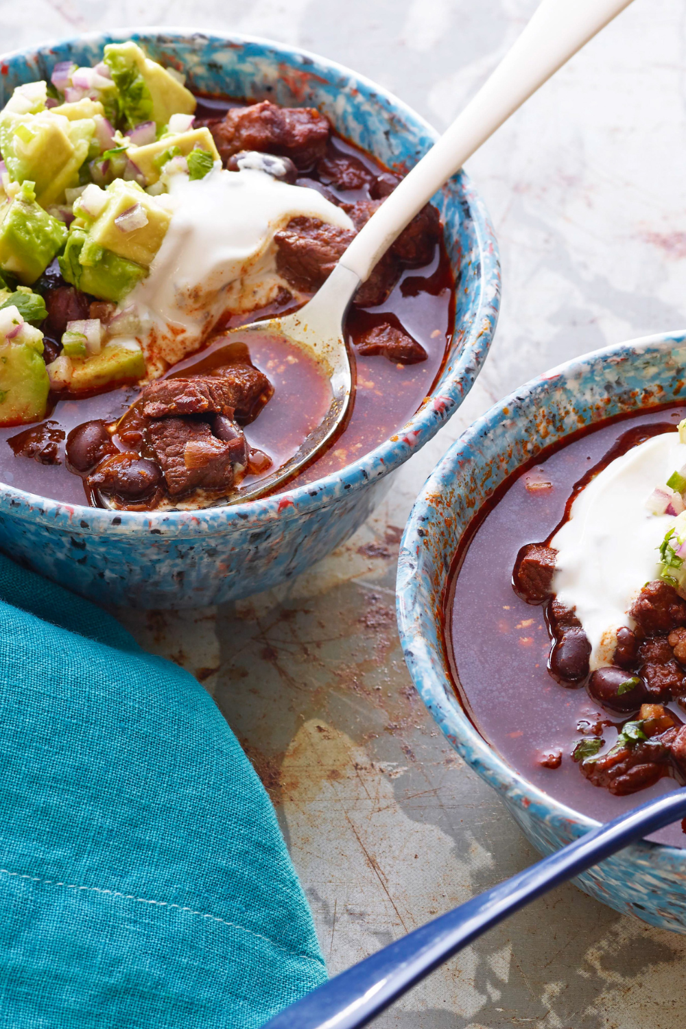 Beef and Black Bean Chili with Toasted Cumin Crema and Avocado Relish ...